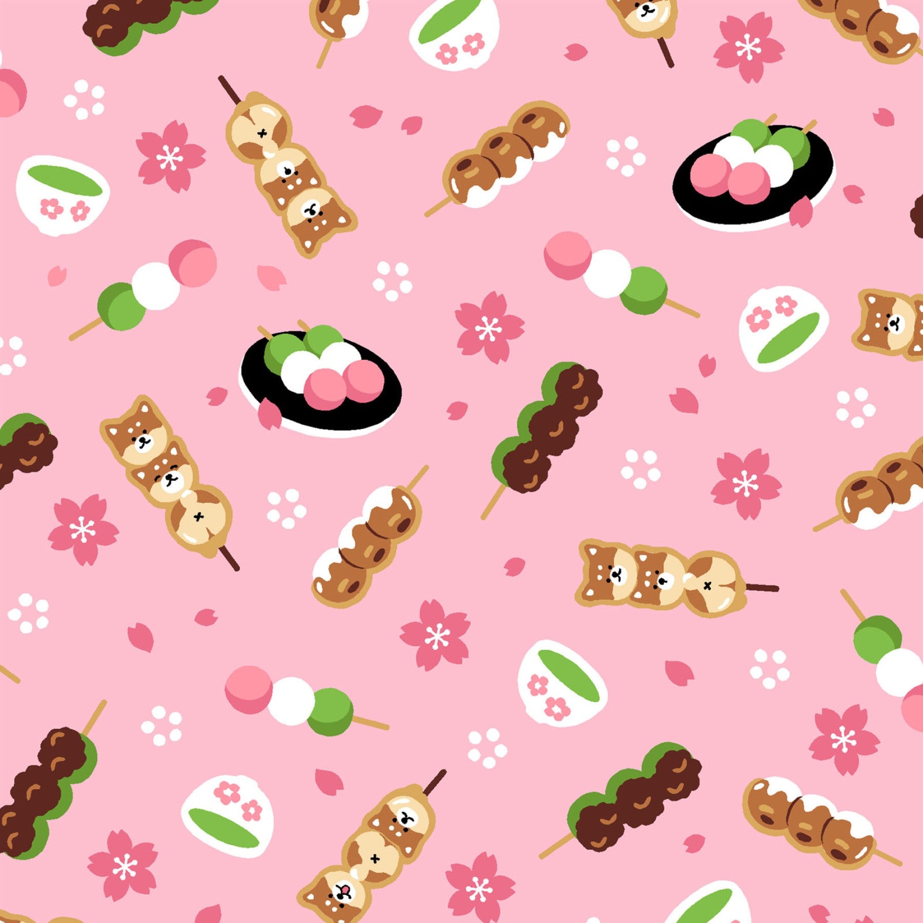 Wa Monogatari Shiba Dango in Pink | Dobby Cotton – Bee Handmade